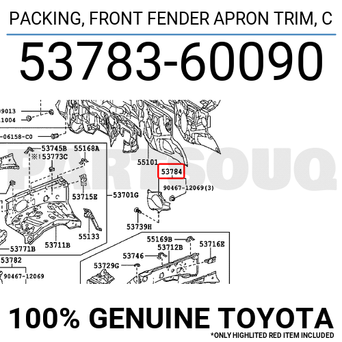 5378360090 Genuine Toyota PACKING, FRONT FENDER APRON TRIM, C 53783 ...