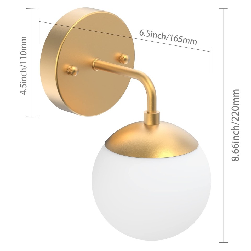 Tipace Gold Wall Sconce 1 Light,Mid Century Modern Globe Wall Sconce ...