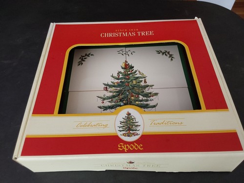 Spode Christmas Tree Wooden Tray 4 Tile Insert Original Box | eBay