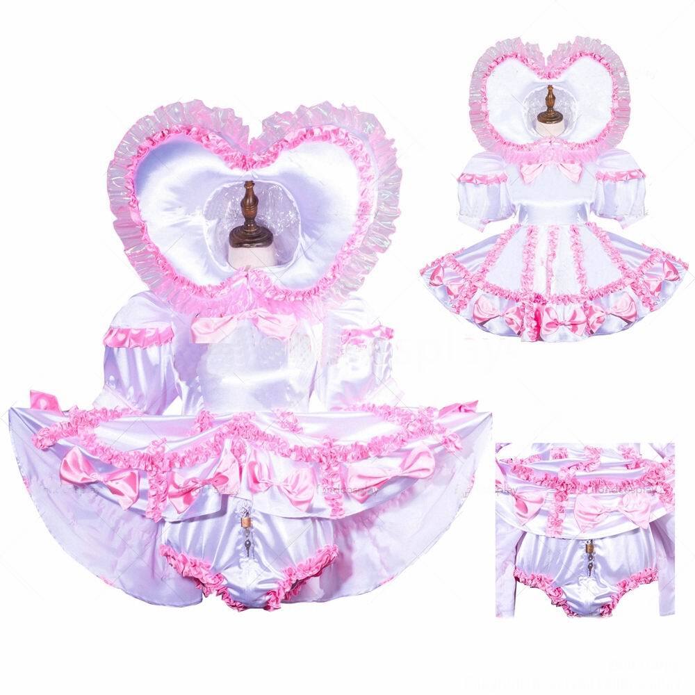 Girl Sissy maid Pink Satin lockable Dress cosplay costume Tailor-made ...