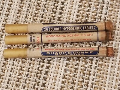 NOS EMPTY HYPODERMIC TABLETS DRUG MEDICINE SHARP & DOHME POISON GLASS ...