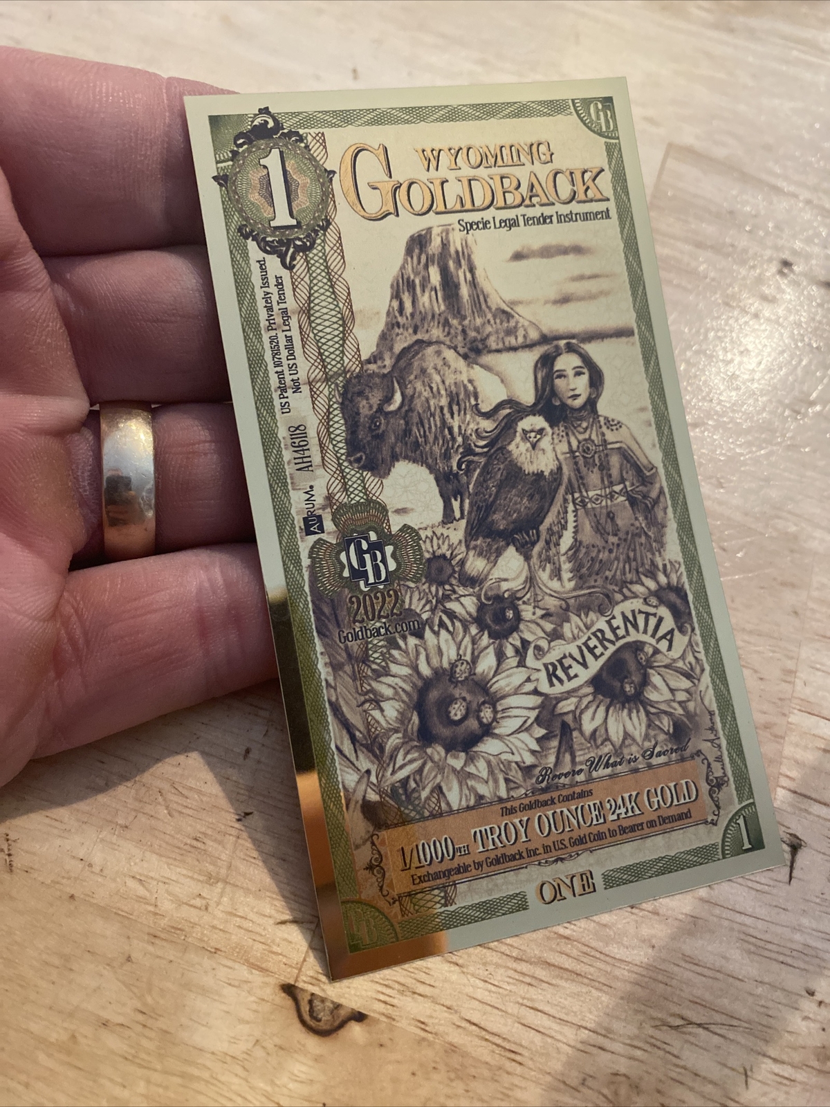 Wyoming Goldback 1/1000th 24k Gold Troy Oz Aurum Collector Currency AU ...