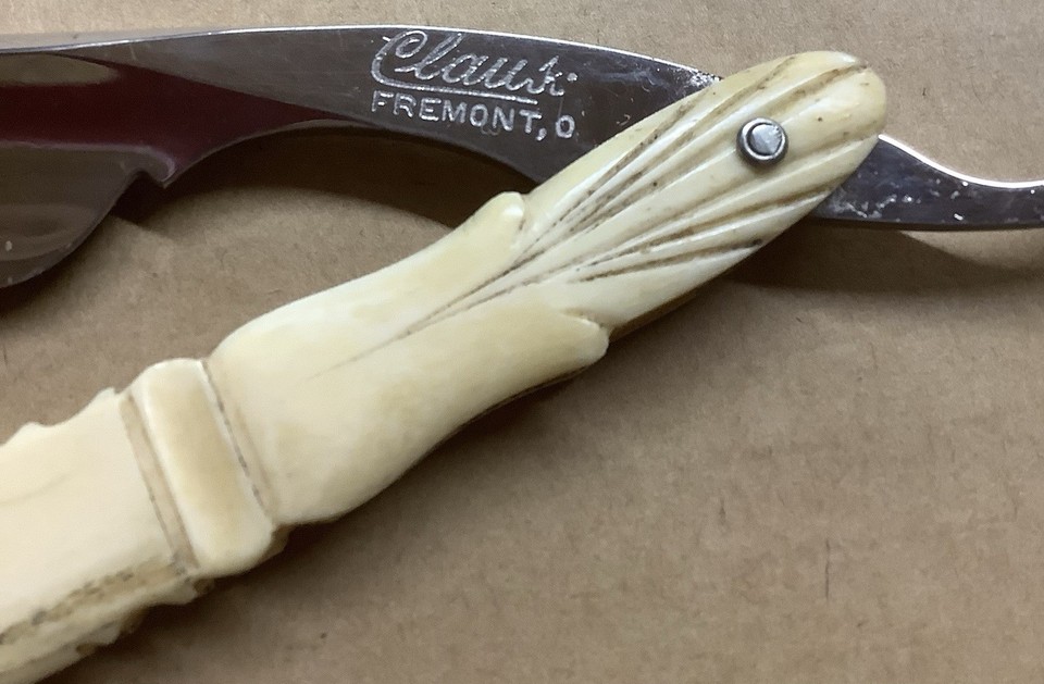 Vintage Clauss Royal Brand Fremont O. Bone Scales Raised Spine Razor ...