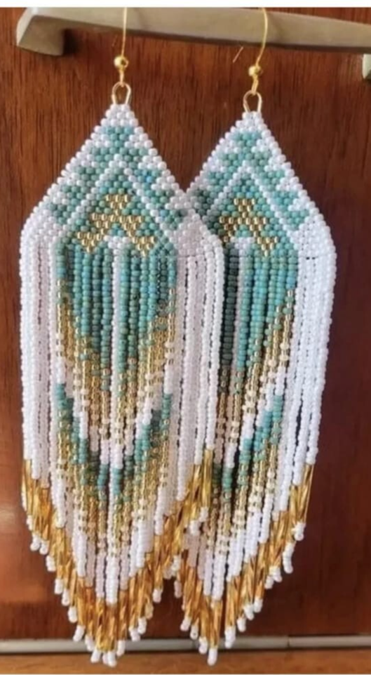 Tribal Earrings Native Large Boho American Seed Beads Handmade Earring ...