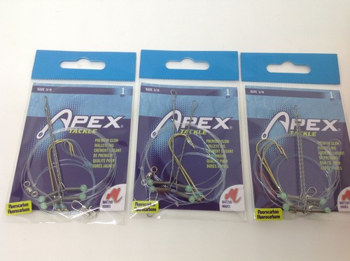3 x Packs Apex Premium Fishing Rigs 100% fluorocarbon line Glow ...