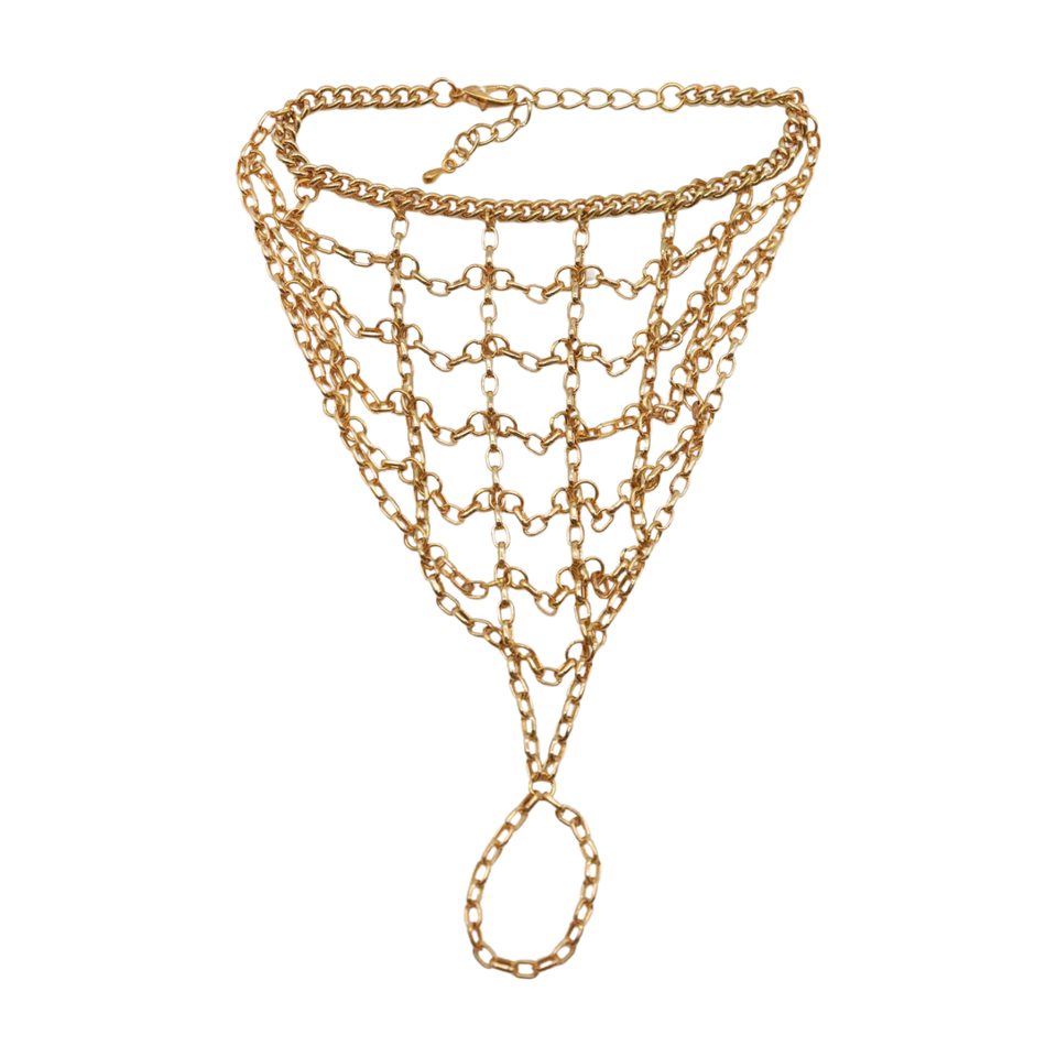 Women Gold Metal Hand Chain Bracelet Web Net Ring Wedding Bride Bridal ...