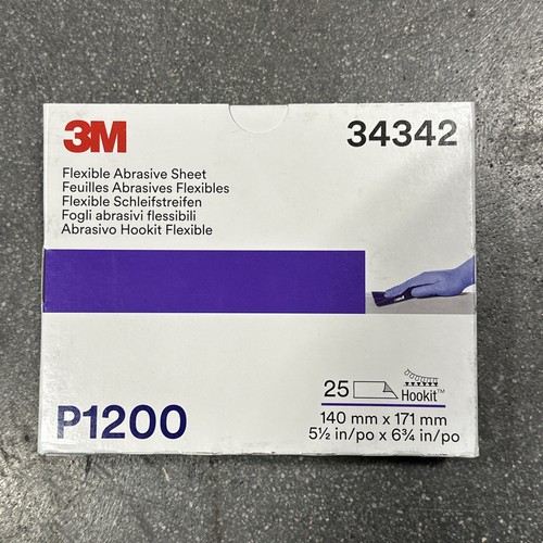 3M (34342) Hookit Flexible Abrasive Sandpaper Hand Sheet 1200 Grit (25 ...