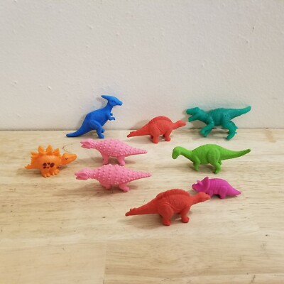 Lot Of 9 Mini Rubber Dinosaurs Erasers | eBay