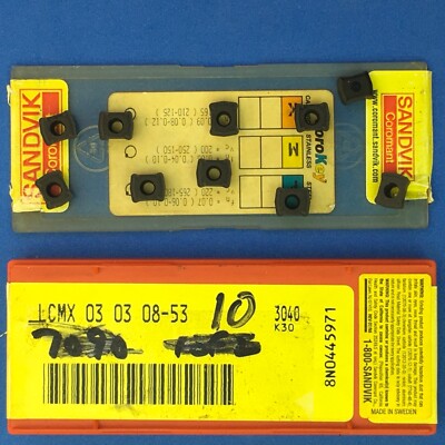10pc SANDVIK LCMX 030308 - 53 Carbide Milling Inserts; 3040🎯Machinist ...