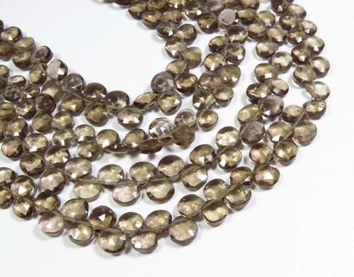 Grey Smoky Quartz Heart Faceted Natural Gemstone Beads 6-7mm 8"Strand ...