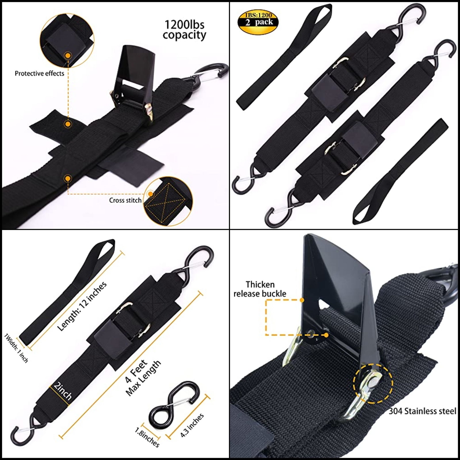 Boat Trailer Straps Transom Tie Down Straps with Latching Hooks and ...
