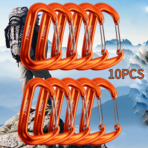 10pc Carabiner Key Chain Clips Hook 12KN D-Shape Aluminum Heavy Duty ...