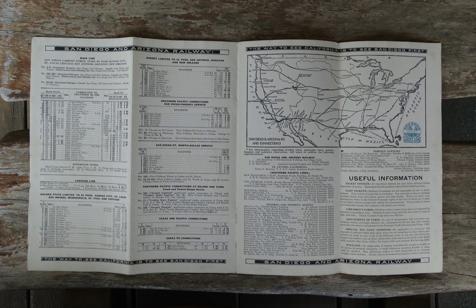 1920's San Diego & Arizona Railway Brochure Timetable Map Short Line ...