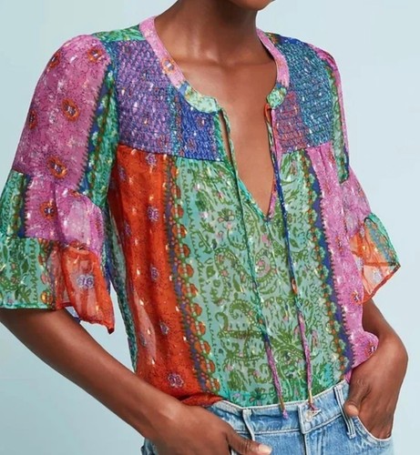 Akemi Kin Anthropologie Top New Peasant Boho Colorful Shirt Medium | eBay