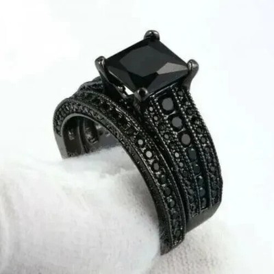 2Ct Princess Cut Lab Created Black Diamond Bridal Set Ring 14K Black ...