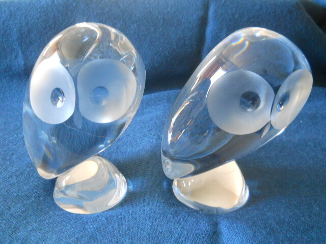 STEUBEN GLASS CRYSTAL PAIR OWL FIGURE PAPERWEIGHTS 5.5" | eBay