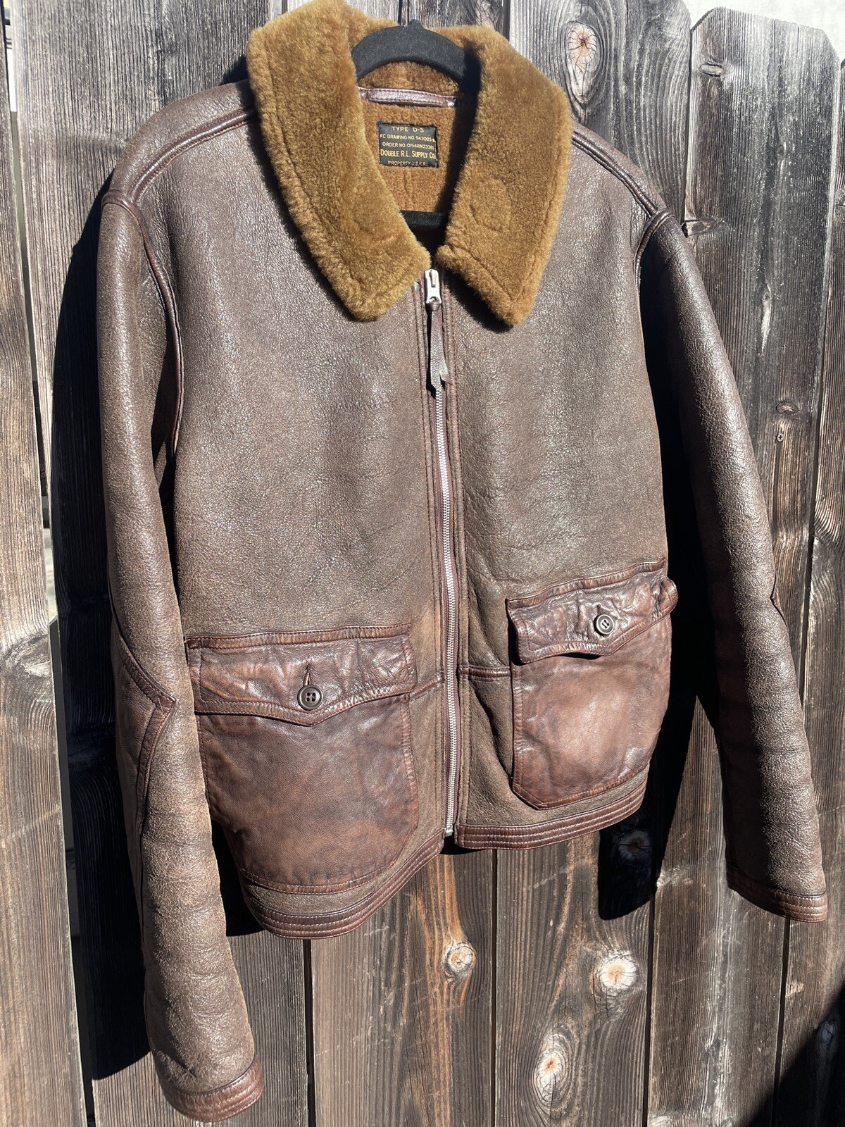 RRL shearling Leather flight Jacket - M - Gem