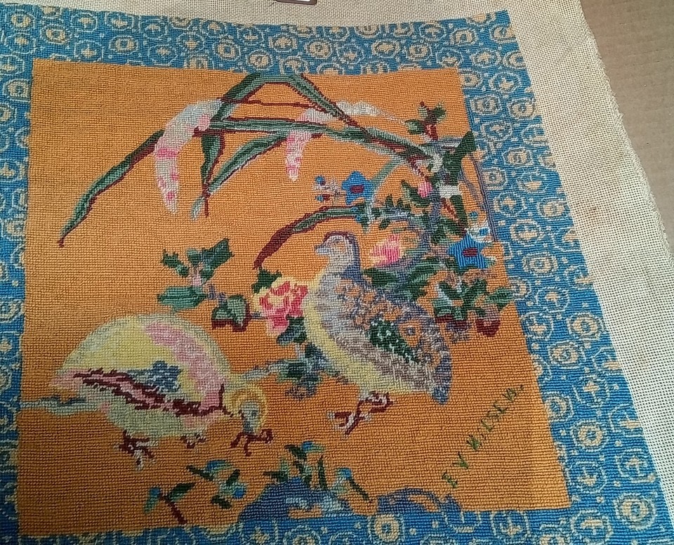 Mazaltovs Needlepoint Petite Finished 14x14" Asian Birds Flora Complete Vtg | eBay
