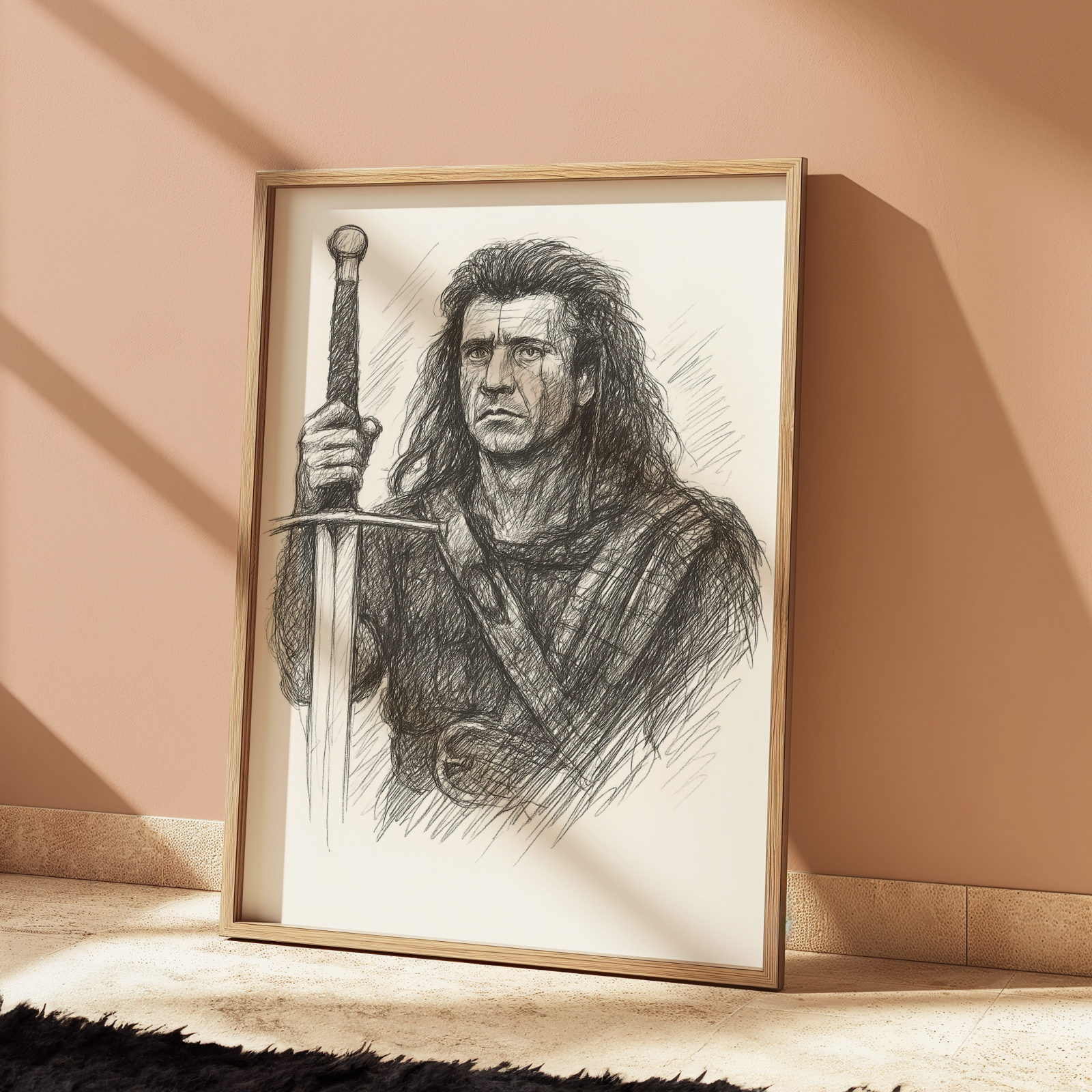 BRAVEHEART WILLIAM WALLACE DRAWING PRINT PORTRAIT SKETCH 8" x 10" WALL ...