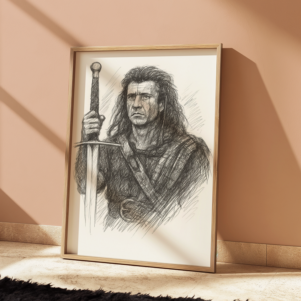 BRAVEHEART WILLIAM WALLACE DRAWING PRINT PORTRAIT SKETCH 8" x 10" WALL ...