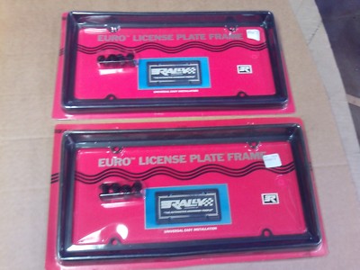 2 RALLY BLACK EURO LICENSE PLATE FRAMES WITH HARDWARE...NIP...1991...U ...