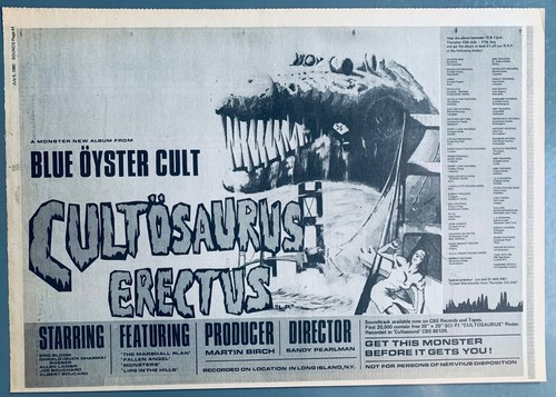 BLUE OYSTER CULT 1980 vintage UK POSTER ADVERT CULTOSAURUS ERECTUS | eBay