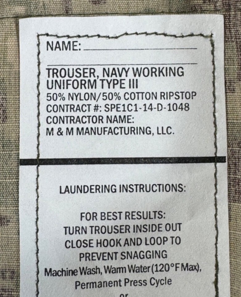 US Navy USN NWU Type III Working Uniform Jacket & Pants Medium Short ...