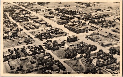 Aerial View of Coldwater KS, Business District, Homes Vintage Postcard ...