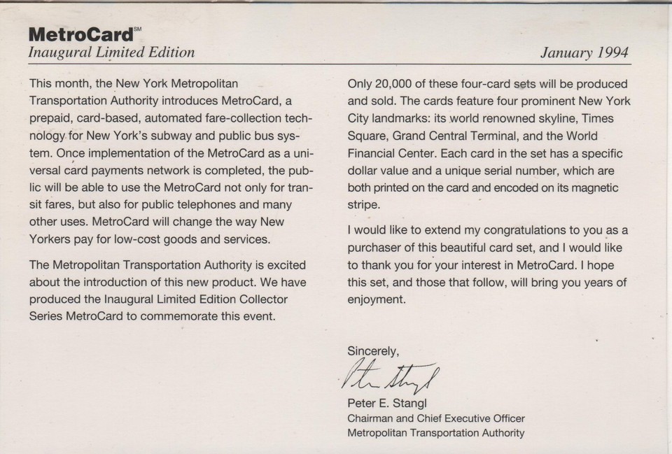 Metrocard Inaugural limited edition. | eBay