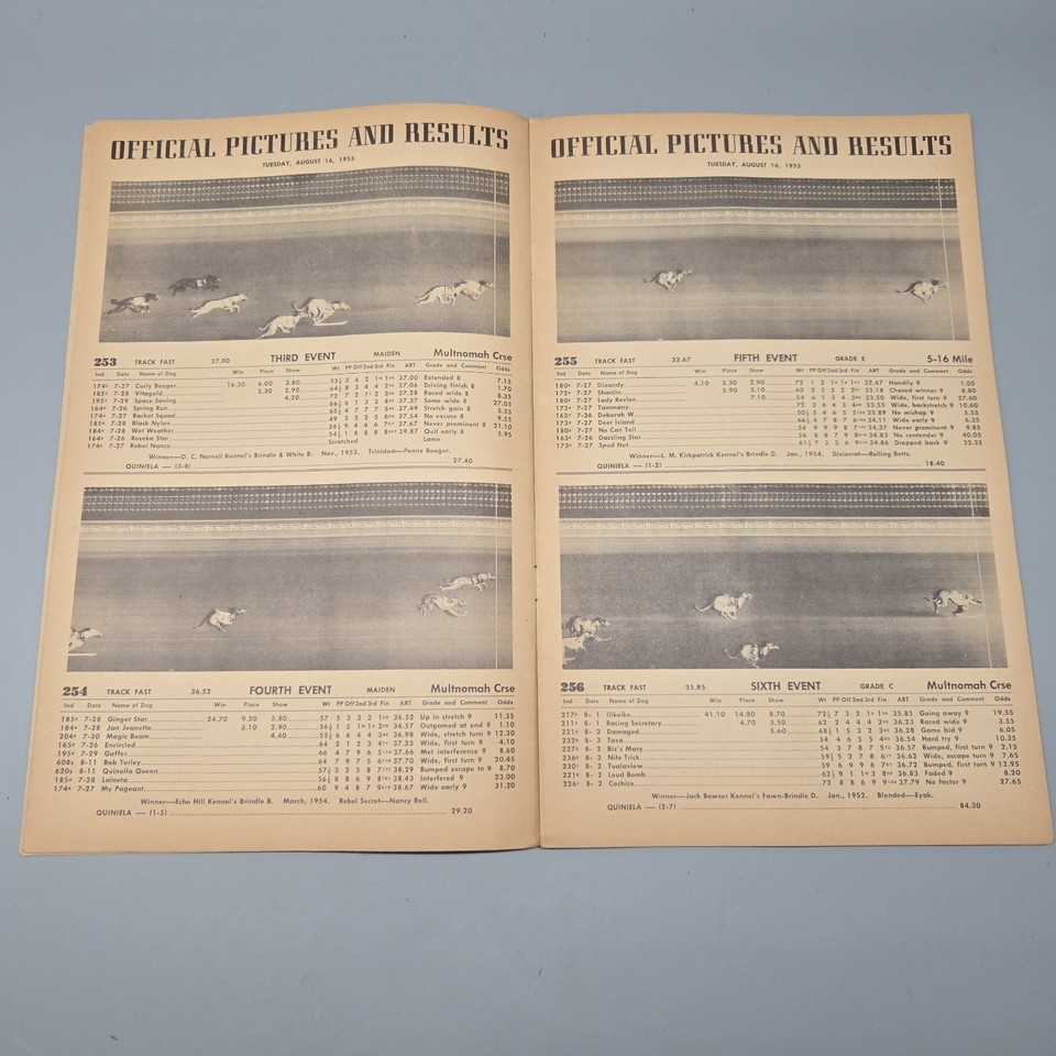 1955 Portland Oregon Multnomah Kennel Club Greyhound Dog Racing Program ...