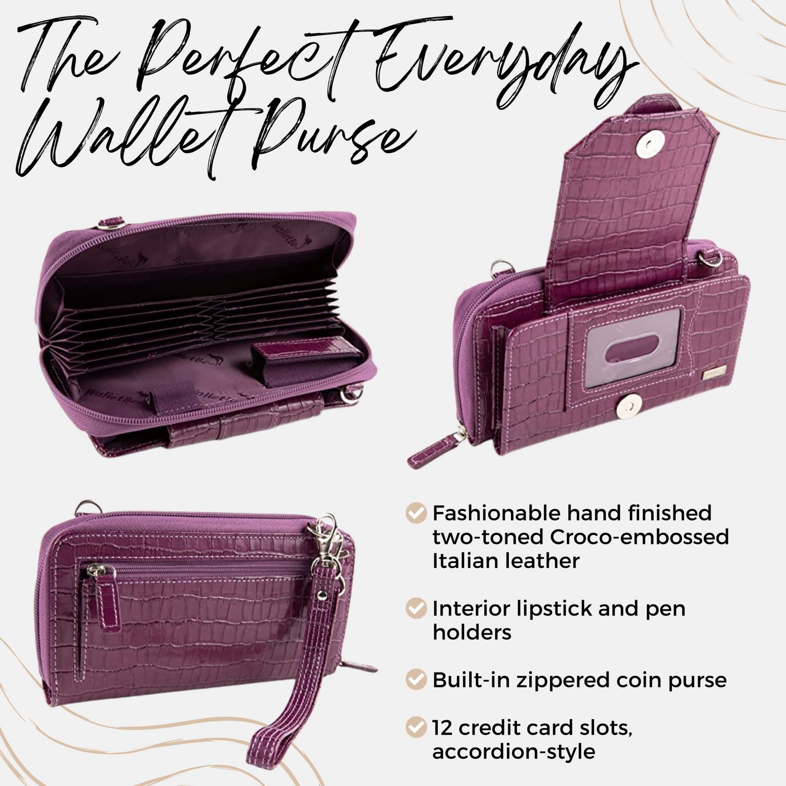 Women's Mini Purse Leather Crossbody RFID Blocking Pebbled Purple