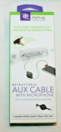 ReTrak Essentials Retractable Black Aux Cable w/ Microphone | eBay ...