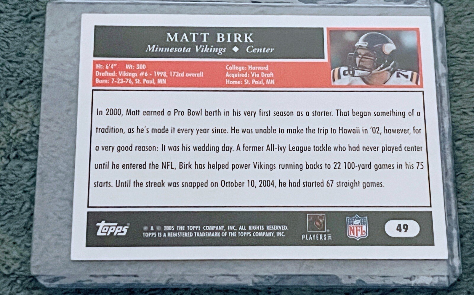 2005 Topps 50th Anniversary Matt Birk #49 Minnesota Vikings | eBay
