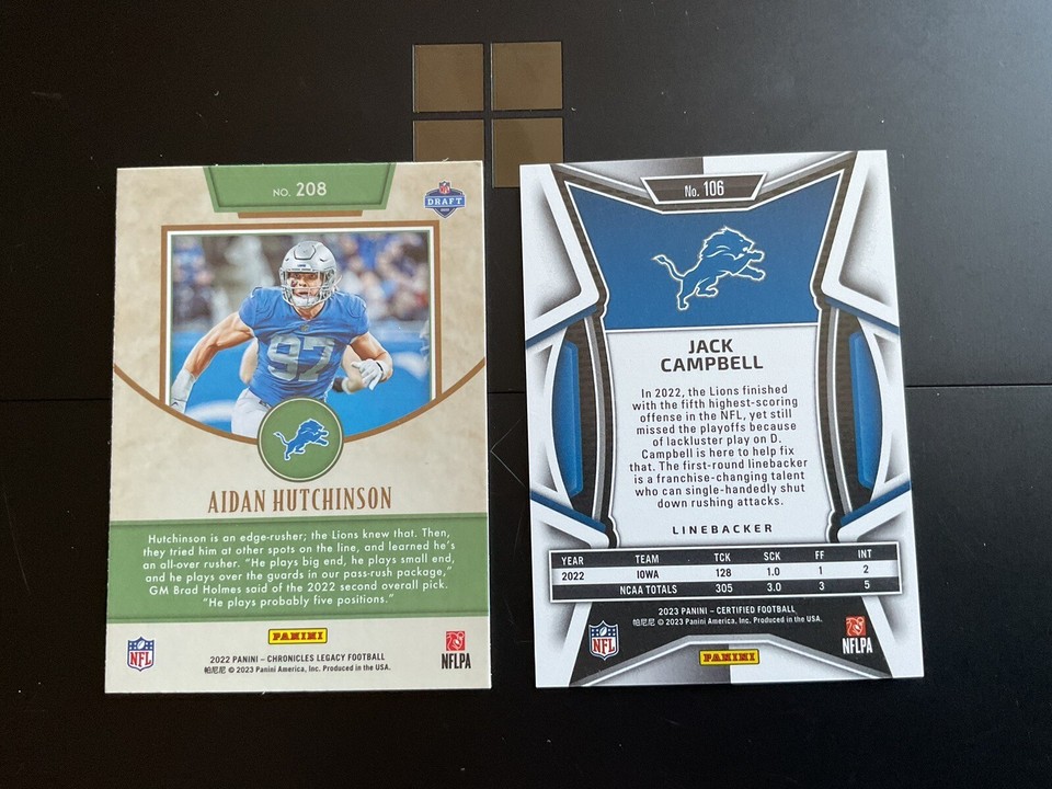 2023 Aiden Hutchinson RC Certified Jack Campbell RC Mirror Silver 253/ ...