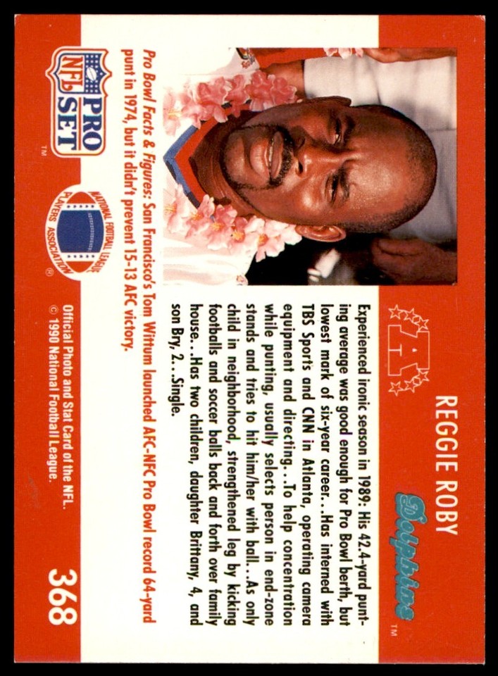 1990 Pro Set Reggie Roby Miami Dolphins #368 | eBay