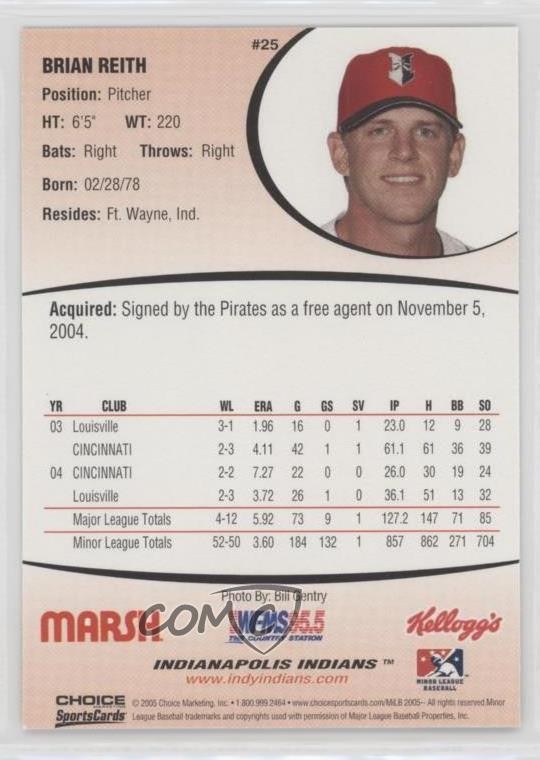 2005 Choice Indianapolis Indians Brian Reith #25 | eBay