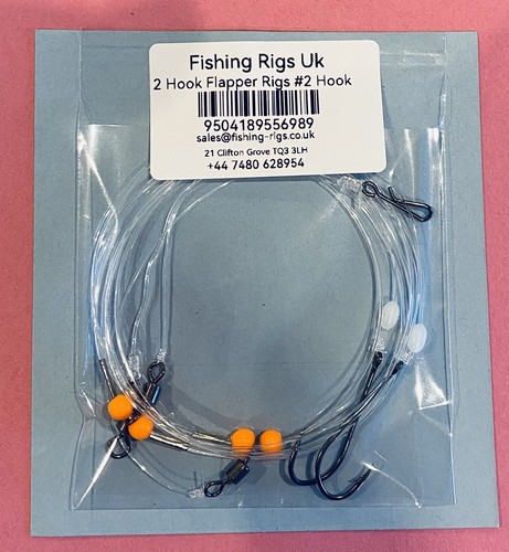 20 X 2 Hook Flapper Rigs Sea Fishing Bulk Pack Size 2 Bait holder Hooks ...