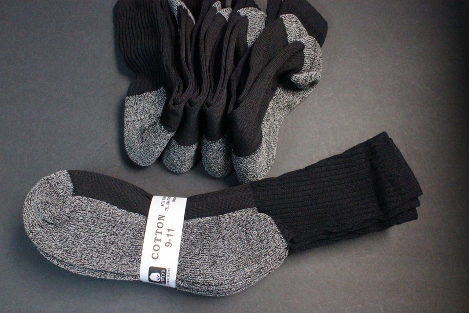 4 Pair's Men's/Women's 9-11 CREW padded Socks Cotton BLACK Gray Bottom ...