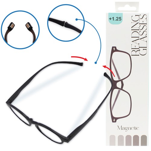 Reading Glasses Magnetic Temple Tips Click Together Readers Box + Case ...