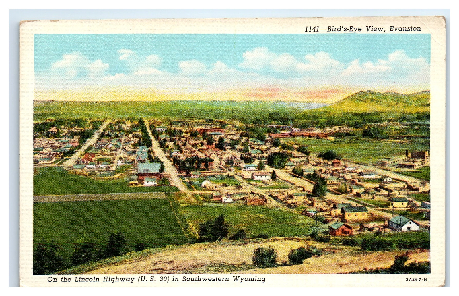 Evanston, WY Postcard - 1141 BIRDS EYE VIEW EVANSTON LINCOLN HIGHWAY | eBay