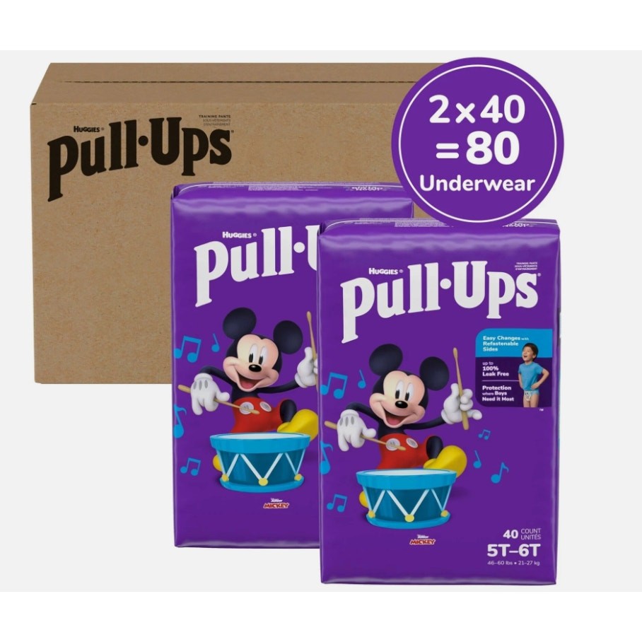 80-Count Huggies Pull-Ups Boys Leak Potty Training Pants 5T-6T 46 lbs ...