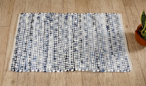 Indian Blue & White Chindi Rag Rug Handmade Recycled Cotton 60x90cm ...