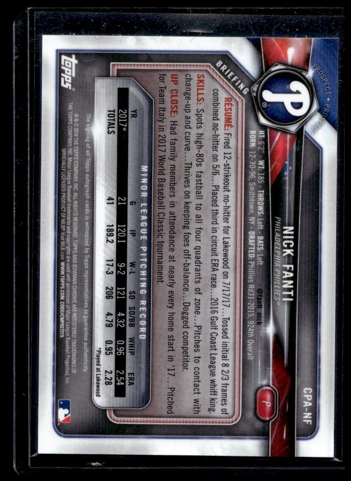 2018 Bowman Chrome Nick Fanti Prospects Autographs | eBay