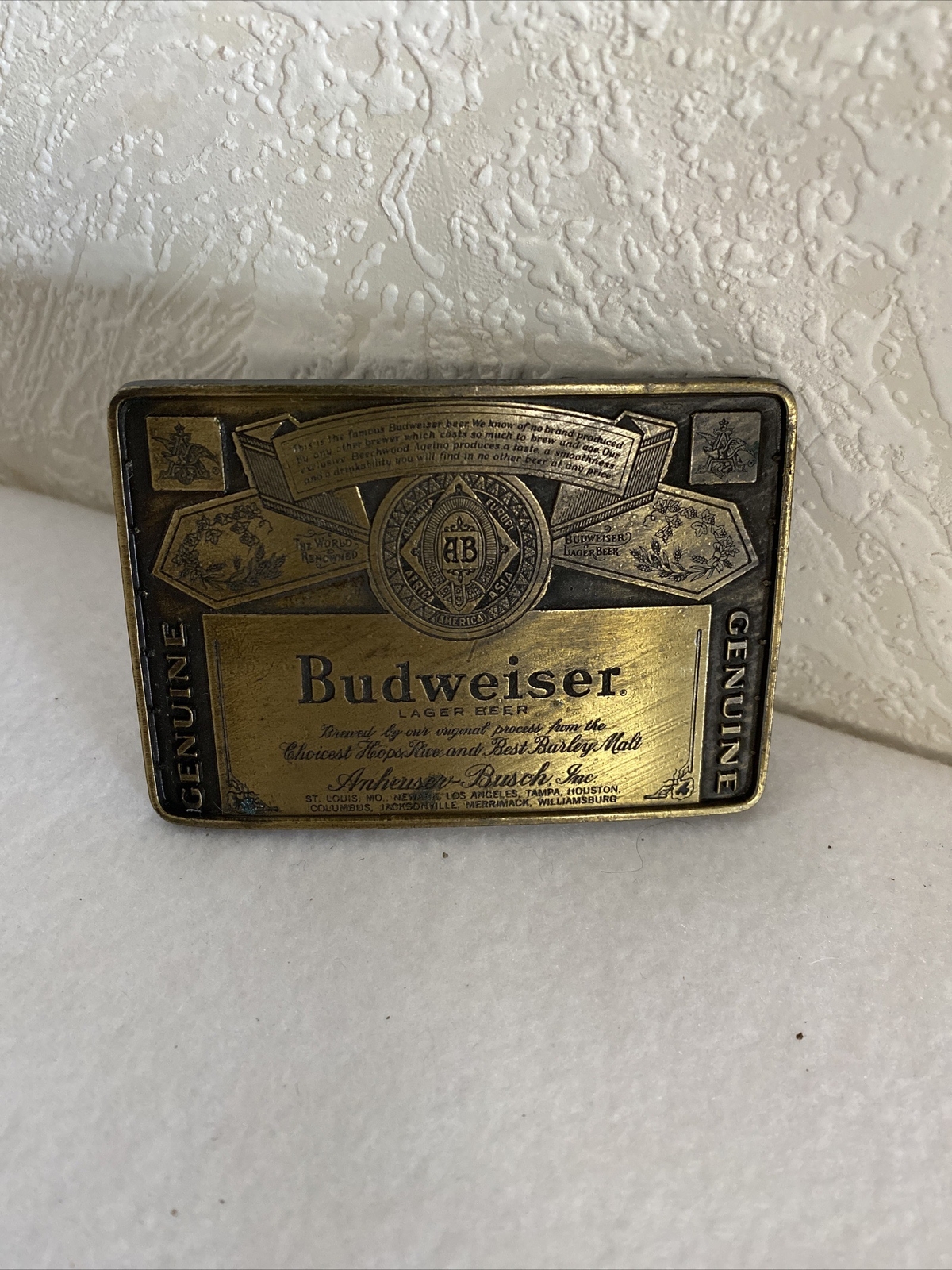 Vintage Brass Budweiser Anheuser Busch Belt Buckle King Of Beers USA ...