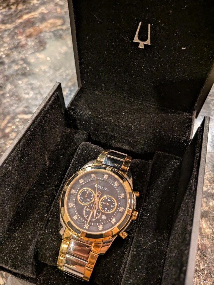 Bulova Men's Watch 98D132 Quartz Chronograph Diamond Black Dial Two ...