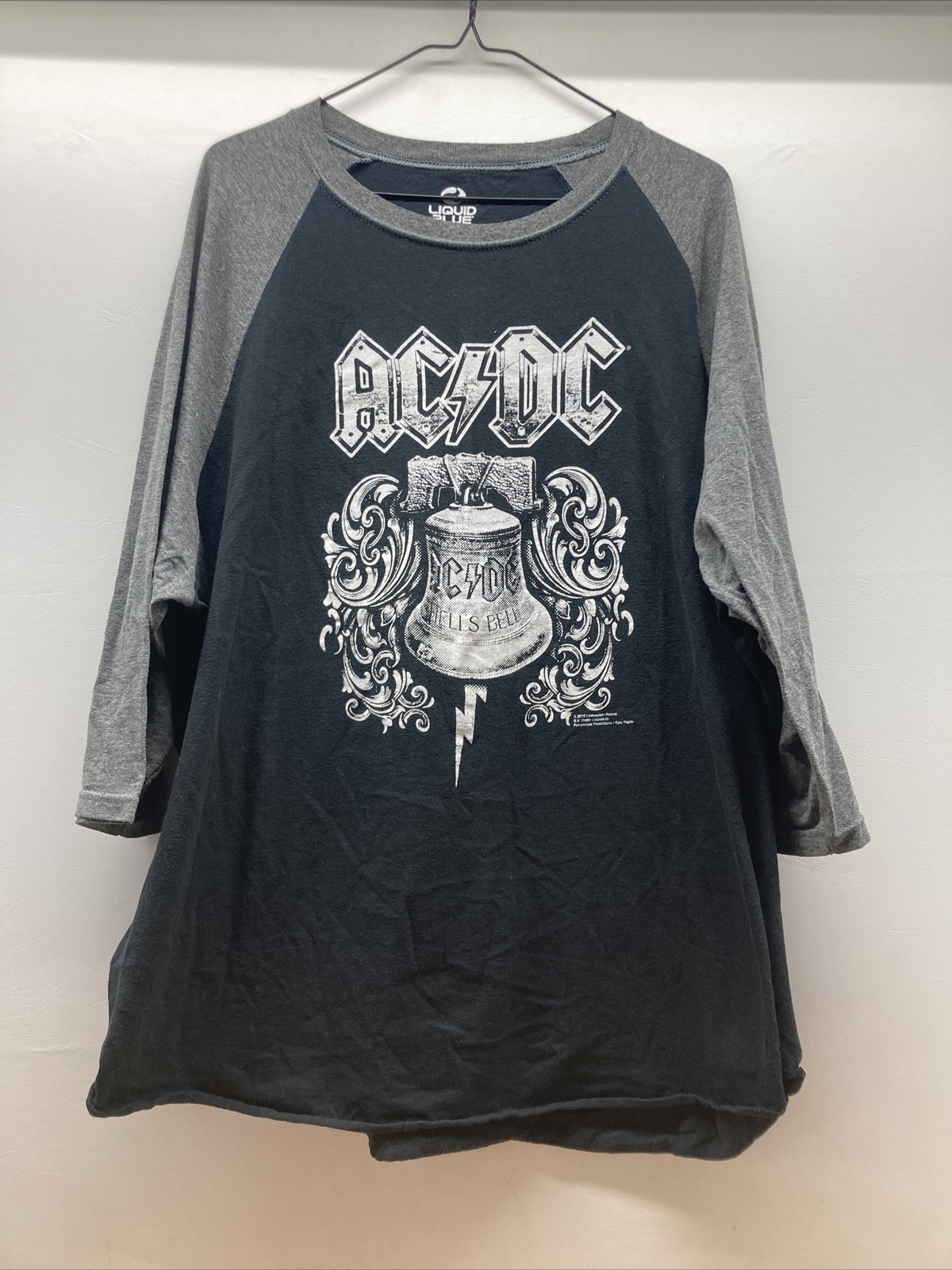 Liquid Blue ACDC Hells Bell Raglan T Shirt 3/4 Sleeve Black/Gray Size ...