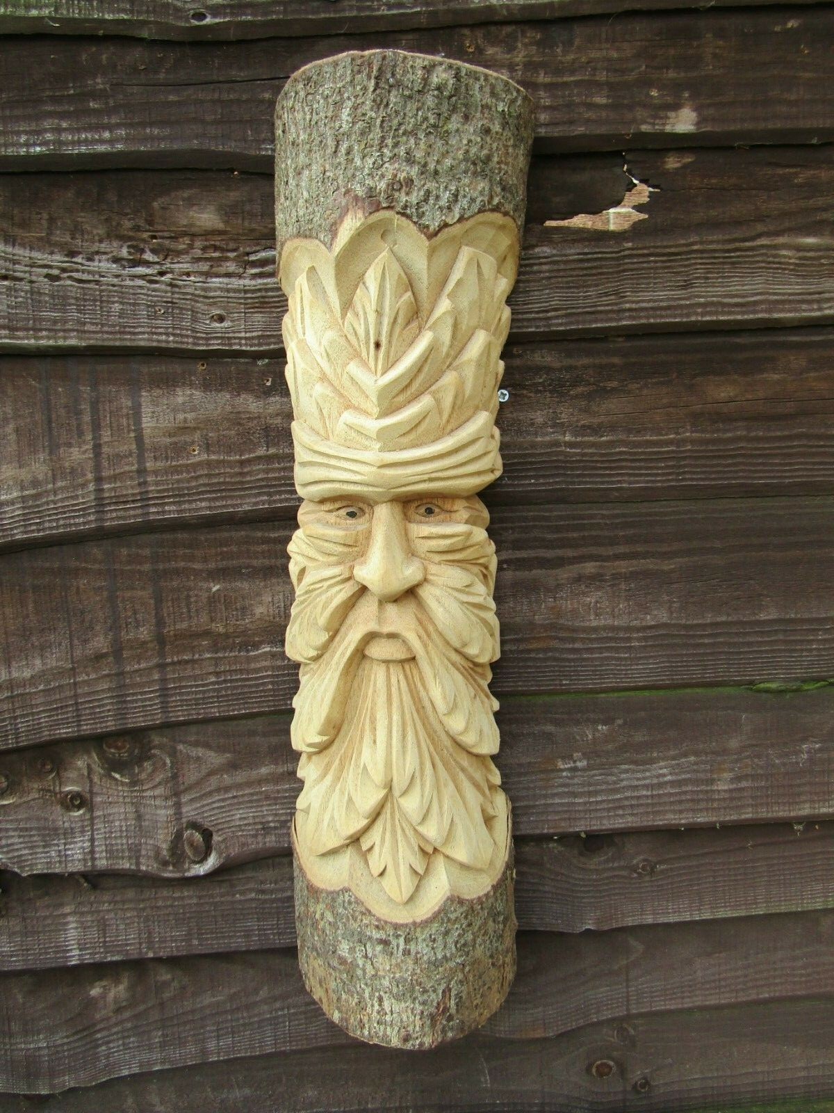 Fair Trade Hand Carved Wooden Green Man Half Tree Trunk Stump Log ...
