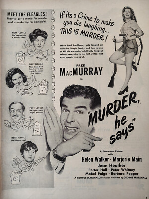 1945 LIFE Ad Movie Advertisement MURDER HE SAYS Fred MacMurray Helen ...