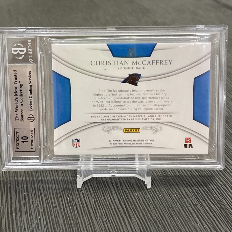CHRISTIAN MCCAFFREY-2017 NATIONAL TREASURES TRUE RPA #71/99 - BGS 9/10 ...