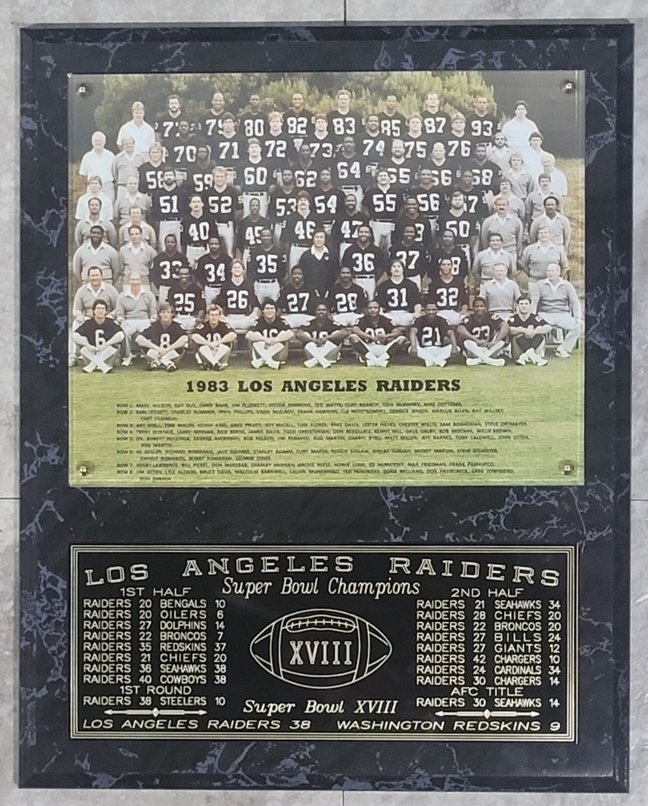 Los Angeles Raiders 1983-1984 season Super Bowl 18 Champions XVIII 4x10 ...